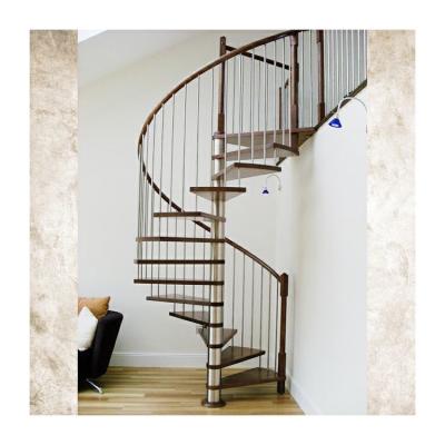 China Foshan factory solid wood round moulding black steel spiral staircase for sale