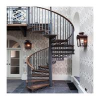 China Foshan factory solid wood round moulding black steel spiral staircase for sale