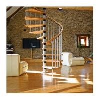 China Foshan factory solid wood round moulding black steel spiral staircase for sale
