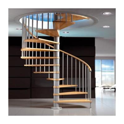 China Central stringer rubber wood tread use stainless steel spiral staircase for sale