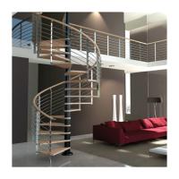 China Steel structure wooden newel post designs big spiral staircase for sale