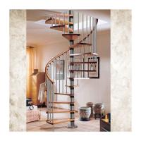 China Decoration red brown solid wood tread modern fashion spiral staircase for sale