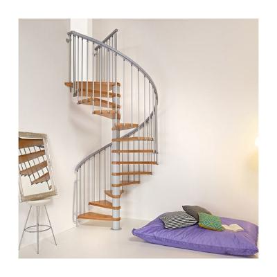 China Foshan factory residential use wood tread stainless steel rod spiral staircase for sale