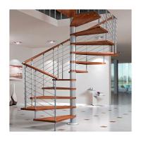 China Handrial bracket stainless steel wood curved stairs modern design spiral staircase for sale