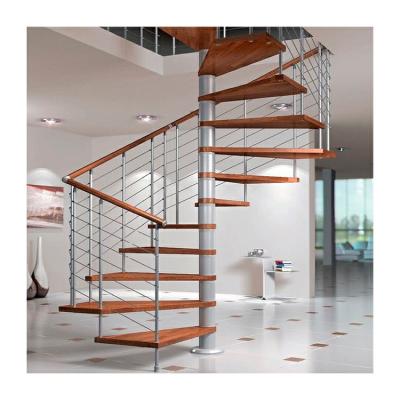 China Handrial bracket stainless steel wood curved stairs modern design spiral staircase for sale