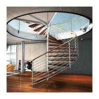 China Handrial bracket stainless steel wood curved stairs modern design spiral staircase for sale