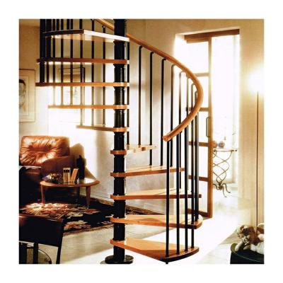China Residential thick wooden steps stairs kempas spiral staircase for sale