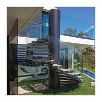 China Modern building glass wooden curved stairs prefabricated spiral staircase for sale