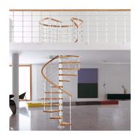 China Modern building glass wooden curved stairs prefabricated spiral staircase for sale
