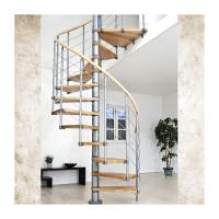China Modern building glass wooden curved stairs prefabricated spiral staircase for sale