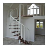 China Single beam white wooden tread stairs prefabricated spiral glass staircase for sale