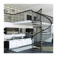 China Steel structure steel wood arc stairs spiral glass staircase for sale