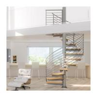 China Steel structure steel wood arc stairs spiral glass staircase for sale
