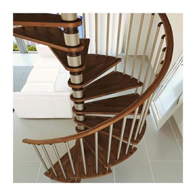 China Single beam steel wooden tread stairs customized spiral staircase for sale