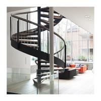 China Modern building carved wood stair steel glass spiral staircase for sale