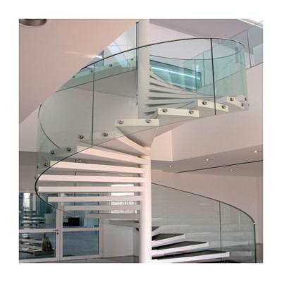 China Condominium used indoor wood treads stair curved spiral staircase for sale