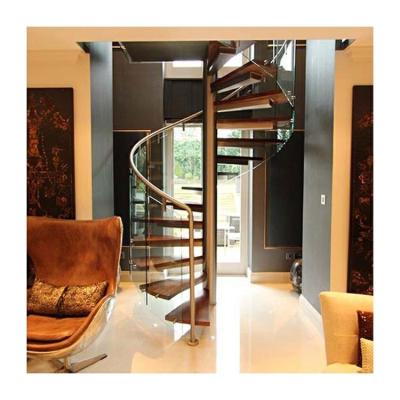 China Foshan factory thick solid wooden tread stair indoor spiral staircase for sale