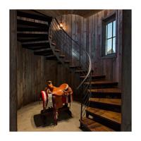 China Foshan factory thick solid wooden tread stair indoor spiral staircase for sale