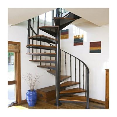 China Central round stringer carbon steel wood treads spiral stairs measures spiral staircase for house for sale