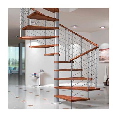 China Steel stringer wrought iron wood tread stair spiral style staircase for sale