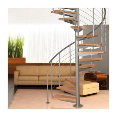 China Steel landing decoratived spiral stairs wooden tread spiral modern staircase for sale