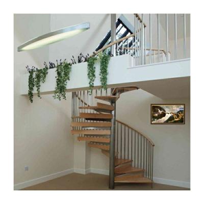 China Central beam solid wood tread indoor spiral staircase white spiral stairs for sale