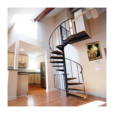 China Single stringer teak spiral wooden staircase modern indoor spiral stairs for sale