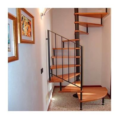 China Handrial bracket carbon steel spiral stairs wooden stairs tread spiral staircase for sale