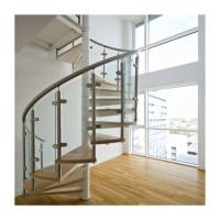 China Steel stringer helical glass stairs solid wood treads spiral staircase for sale
