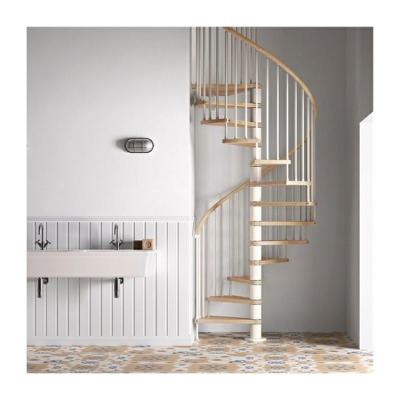 China Single stringer steel structure spiral stair indoor wood treads spiral staircase for sale