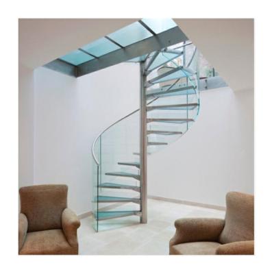 China Factory supplying steel stair stringer tempered glass tread spiral staircase for sale