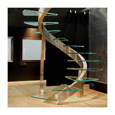 China Apartment wireless led stair lights tempered glass spiral staircase design for sale