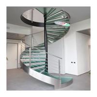 China Townhouse industrial steel staircase glass tread spiral stairs for sale