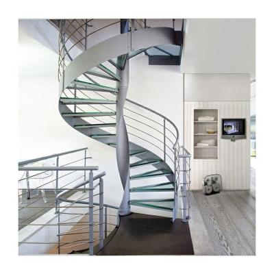 China Made in China carbon steel stair modern glass spiral staircase for sale