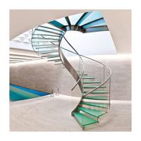 China Foshan models stairs indoors glass wood spiral stair for sale