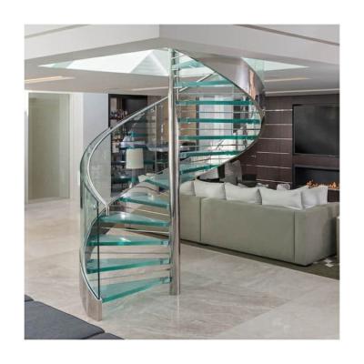 China Factory direct sales internal wrought stair design led lit glass spiral staircase for sale