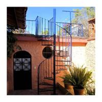 China Wrought iron railing and stairs casting metal outside staircase steel plate spiral stairs for sale