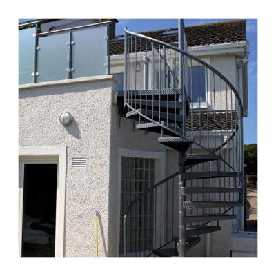 China Decorative metal stair handrail indoor wrought iron curved staircase steel glass spiral stairs for sale