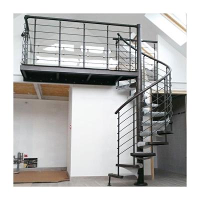 China Cast iron stair tread metal frame curved staircase stainless steel timber spiral stairs for sale