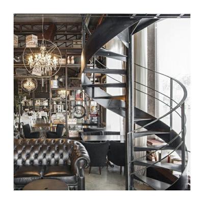 China Metal indoor stairs balcony steel grill designs black wrought iron spiral staircase for sale