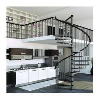 China Antique style durable black wood tread stairs fashionable spiral staircase for sale