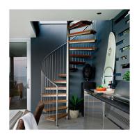 China Antique style durable black wood tread stairs fashionable spiral staircase for sale