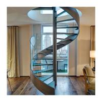 China Modern Building Spiral Staircase Stainless Steel Posts Attic Glass Spiral Stairs for sale