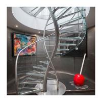 China Modern Building Spiral Staircase Stainless Steel Posts Attic Glass Spiral Stairs for sale