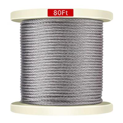 China 80Ft Cable 300 Series 1X7 6X19 Aisi Factory Direct Bulk Railing Stainless Steel Wire Rope Roll for sale