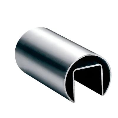 China 304 316 Slot tube handrail stainless steel frameless glass railing slotted tube handrail tube fix on glass for sale