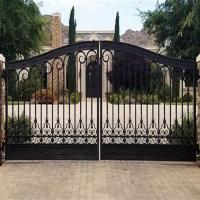China Galvanized Wrought Iron Gate Exterior Ornamental Iron Fence Swing Main Door for sale