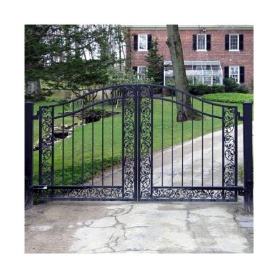 China Antique Design Classical Wrought Iron Entrance Gate Security Decorative Home Entry Double Iron Gate for sale