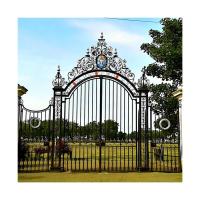 China Wrought Iron Door Steel Gate Double Park House Powder Coating School Gate Iron Main Gate Design for sale