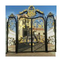 China Wrought Iron Door Steel Gate Double Park House Powder Coating School Gate Iron Main Gate Design for sale
